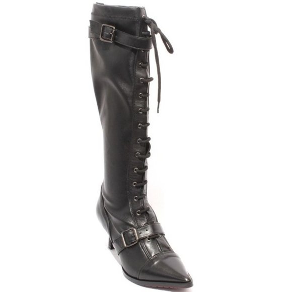 Isabelle | Shoes | Isabelle 49m Black Leather Stretch Pointy Knee High ...